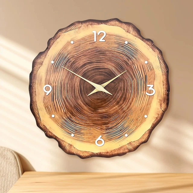 WOODEN VENEER WALL Clock 12 Inch Silent Flat Wood Texture with Solid ...