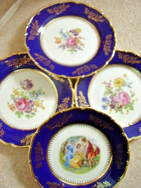 MZ MORITZ ZDEKAUER Czechoslovakia porcelain underglaze cobalt dish,set ...
