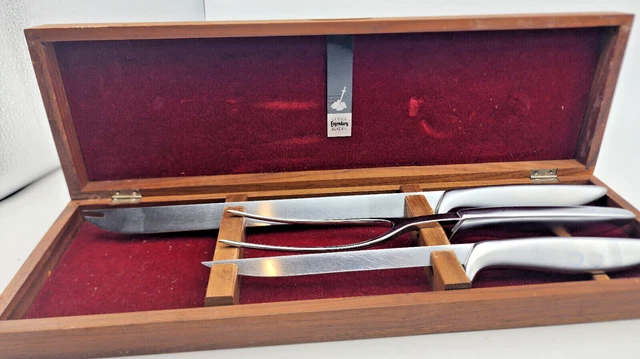 GERBER LEGENDARY BLADES 3 Piece Carving Knife Set Silver in Walnut Box ...