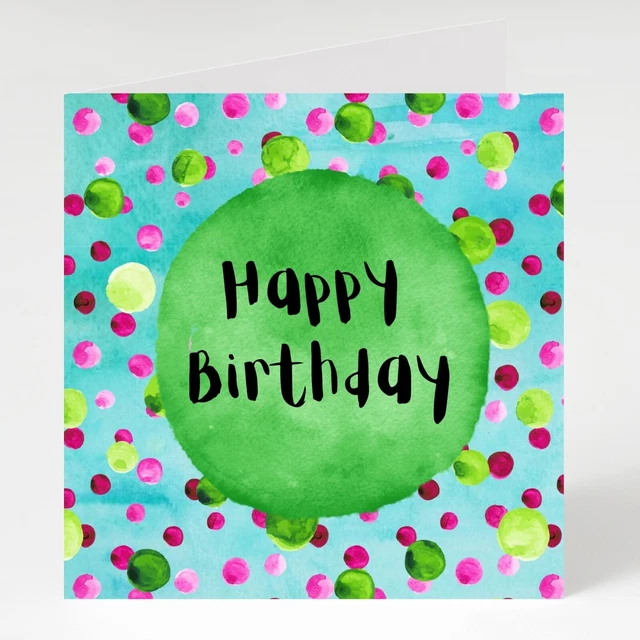 POLKA DOT BIRTHDAY Card, Bright Watercolour Circles Greeting Card, All ...
