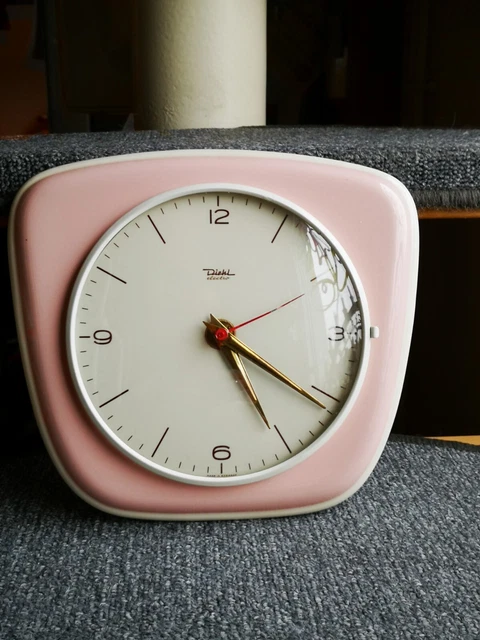 DIEHL ELECTRO KÜCHENUHR Keramik in ROSA Wanduhr vintage 50/60 Jahre EUR ...