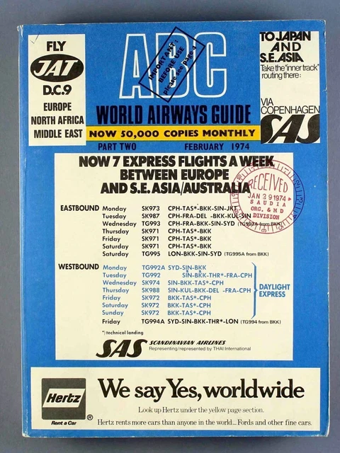 ABC WORLD AIRWAYS Guide February 1974 Airline Timetable Part Two Blue ...