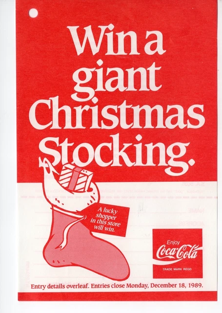 COCA-COLA WIN A Giant Christmas Stocking Competition Entry Form 1989 ...