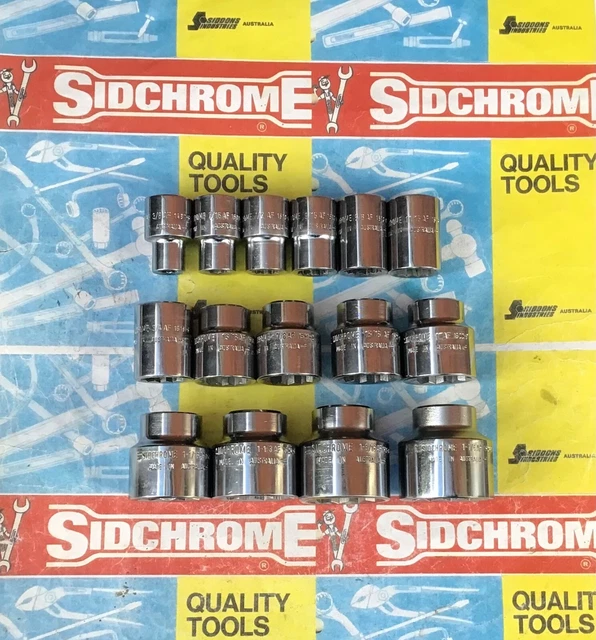 SIDCHROME AUST VINTAGE 15 pc socket set ,toolbox wall cabinet garage ...