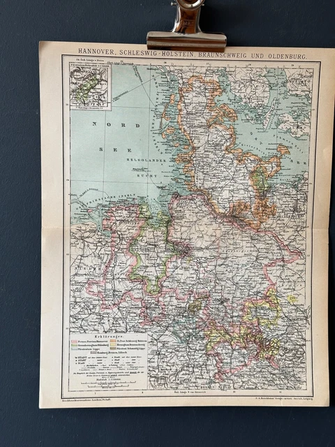 MAP OF GERMANY Rare Antique Brockhaus Map Print from 1900's FREE ...