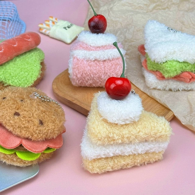 CUTE CHERRY CAKE Burger Three Names Hot Dog Plush Toy Pendant For Bag ...