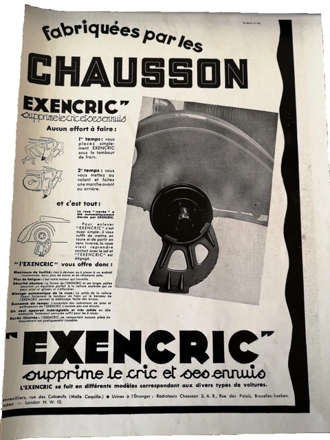PUBLICITE ADVERTISING - automobile - EXENCRIC CHAUSSON - cric sans efforts 1081 EUR 5,00 ...