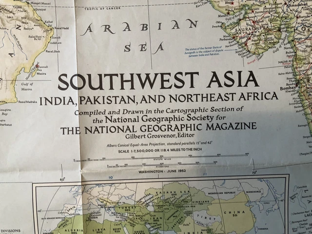 NATIONAL GEOGRAPHICAL VINTAGE Map Of Southwest Asia, Circa 1952 £10.00 ...