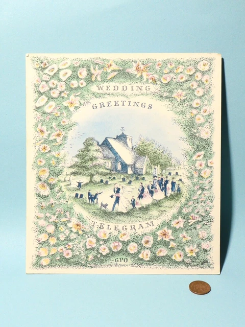 ANTIQUE PICTORIAL GPO Wedding Greetings Telegram Card Handwritten ...