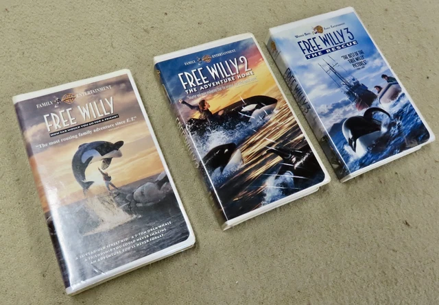 FREE WILLY, THREE-VHS Trilogy of the Boy & Nature Tale, Very Good Cond ...