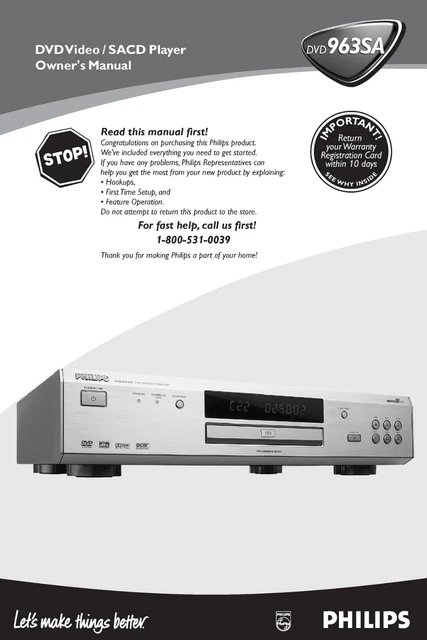 BEDIENUNGSANLEITUNG-OPERATING INSTRUCTIONS POUR Philips DVD 963 Sa EUR 12,95 - PicClick FR