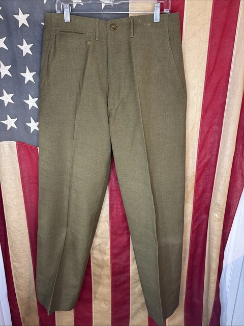 VINTAGE 1940S WW2 US Army Pants Mens Military Wool Field Trousers 34x31 ...