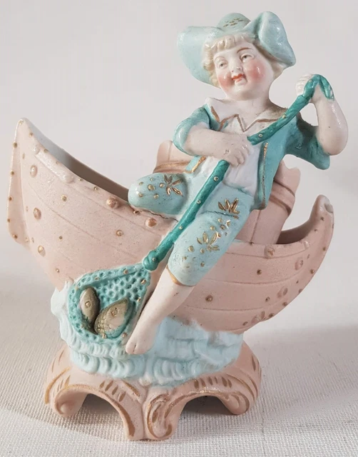 ANTIQUE VICTORIAN BISQUE Porcelain Boy in boat German Fairing match ...