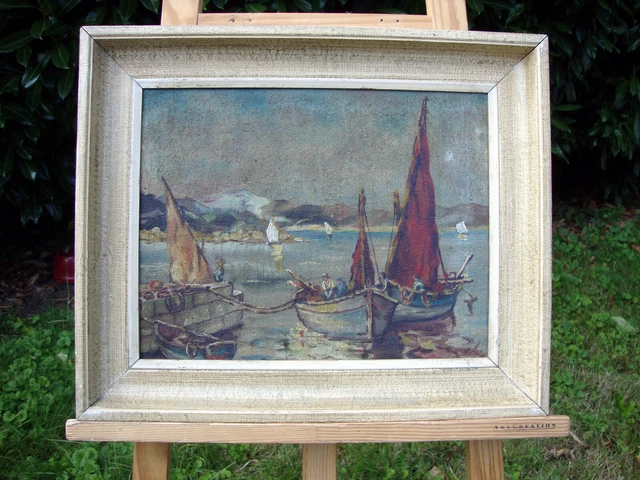 ANCIEN TABLEAU / huile sur toile marine / voiler mer EUR 50,00 - PicClick FR