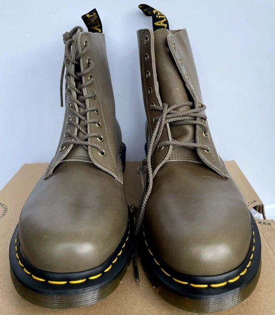 DR MARTENS 1460 Olive Green Pascal Carrara Leather Lace Up Boots Size ...