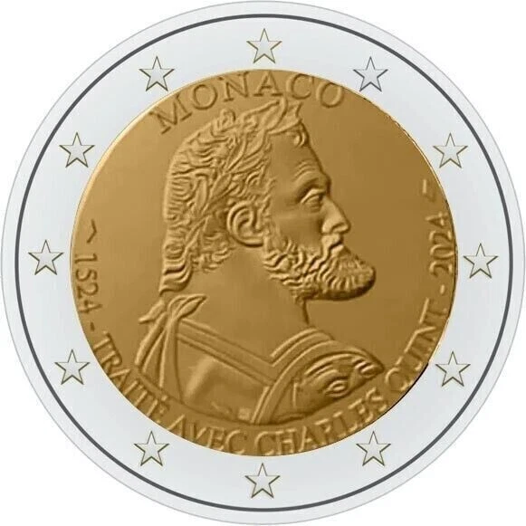 MONACO 2 EURO 2024 PP 500 years contract with Charles V, in case with ...