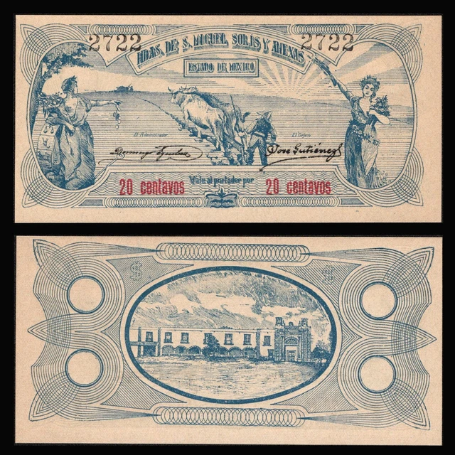 20 CENTAVOS HACIENDAS de Miguel Solis y Anexas, M2857c. 1915 #2722. UNC £28.79 - PicClick UK