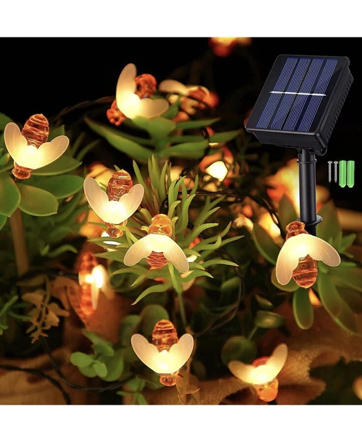 SOLAR POWER HONEY Bee Wasps Garden Lights Outdoor 7M/24Ft 50 LED Warm ...