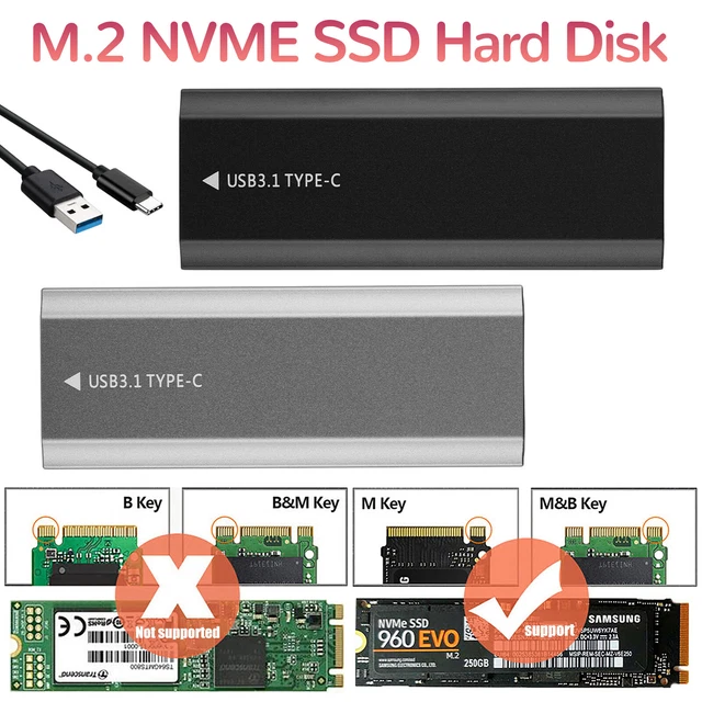 M2 NVME PCIE SSD Hard Disk Case Enclosure M.2 to USB/Type-C 3.1 GEN2 ...