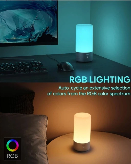 GENUINE AUKEY LT-T6 Touch Sensor RGB LED Table Lamp Bedroom Lamp ...