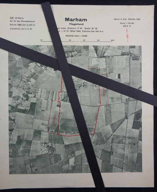 WW2 &BATTLE OF BRITAIN" dated GERMAN BOMBING TARGET MAP of "RAF MARHAM ...