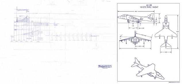 HARRIER JUMP JET AV8 AV-8A Blueprint Plans RARE detail McD Hawker 1970 ...