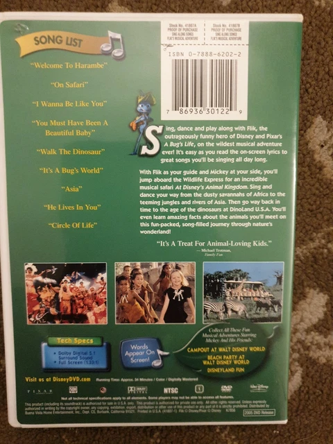 SING ALONG SONGS At Disneys Animal Kingdom Flik's Musical Adventure Dvd ...