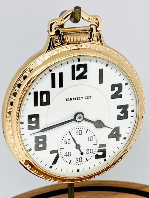 SUPERBE MONTRE DE POCHE 1936 Hamilton 16S 21J grade 992E à affichage ...