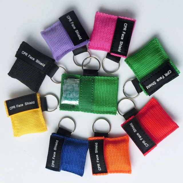 20 PCS ONE-WAY Valve Cpr Mask First Aid 7 Colors Keychain Pouch Cpr ...