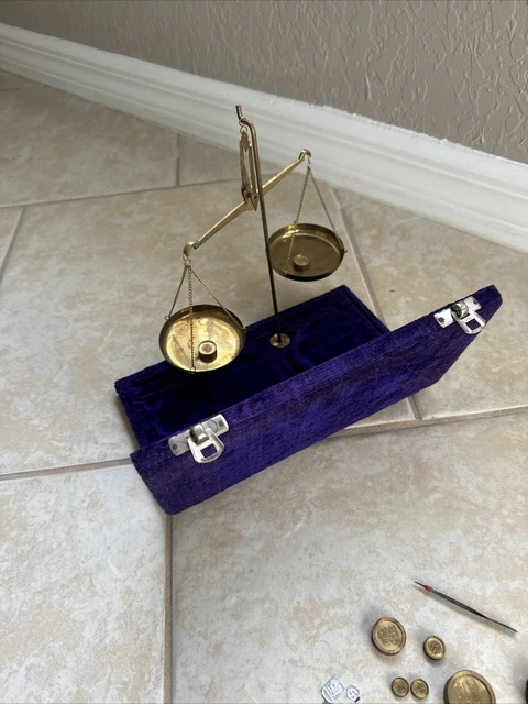 VINTAGE BRASS GOLD Jewelry Scales Made in India Set w/ Box Looks ...
