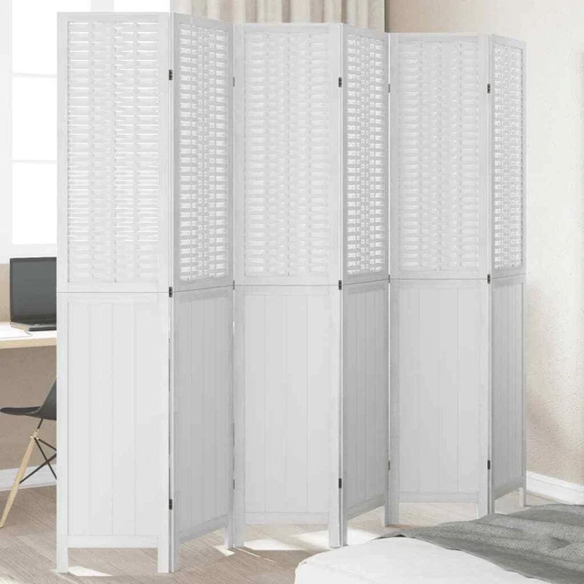ROOM DIVIDER 6 Panels Office Privacy Screen White Solid Wood Paulownia ...