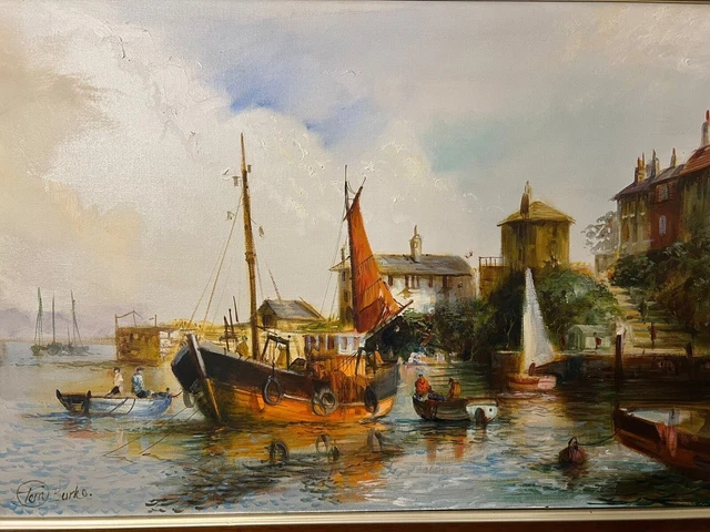 TERRY BURKE ORIGINAL Oil Painting Of Brixham Harbour Devon 33” X 23” £ ...