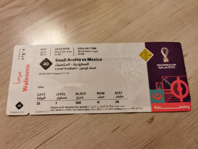 USED TICKET WORLD Cup WC WM 2022 Qatar Saudi-Arabien Saudi Arabia ...