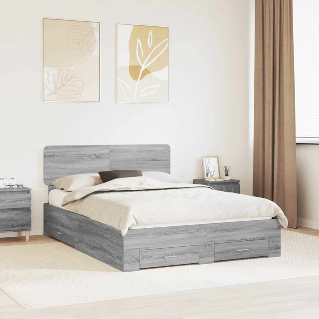 Bed Frame With Drawer Grey Sonoma 140 X 190 Cm Engineered Wood Vidaxl