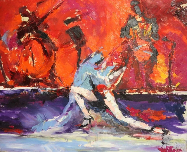 PAYSAGE DE FIGURES de peinture à l'huile fauve contemporaine EUR 240,24 ...
