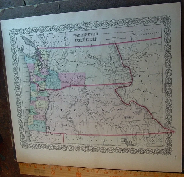 ORIGINAL 1855 COLTON'S Map of States of Washington & Oregon Taken from ...