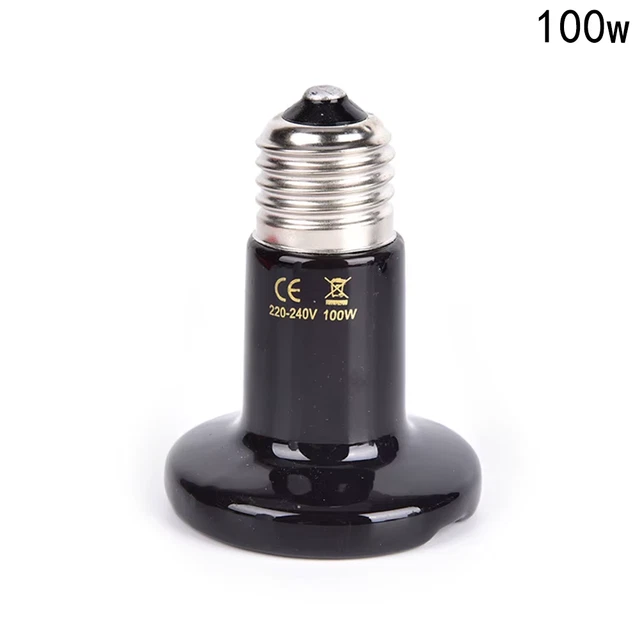 50/75/100W REPTILE HEAT Lamp Black Infrared Ceramic Emitter Heat Light ...