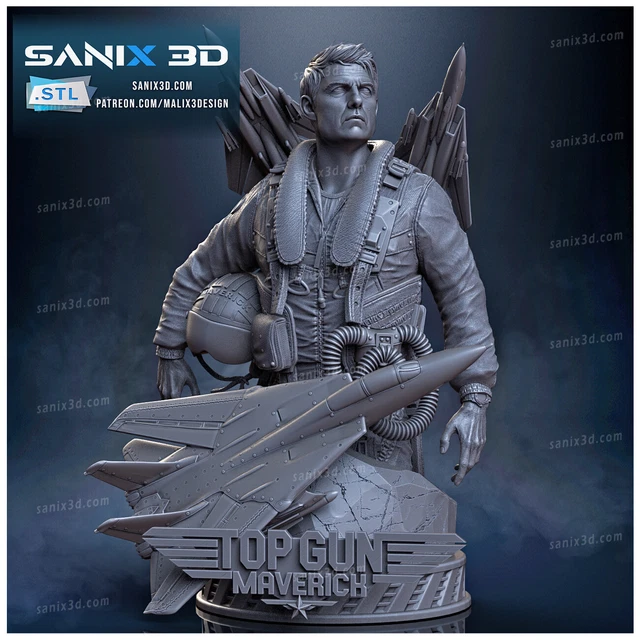 TOP GUN MAVERICK Fan Art Model Tom Cruise Tomcat 3D Printed Statue Bust ...
