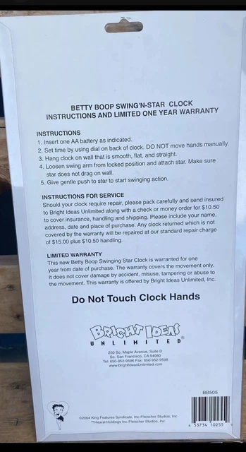 VINTAGE MIP-BETTY BOOP Swing’n Star Moon 🌙 Clock W/ Pudgy & Bimbo!!! 🌙 $109.26 - PicClick AU