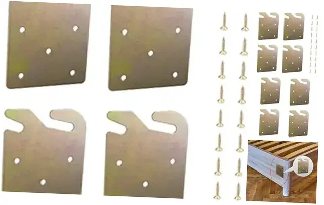 BED FRAME BRACKETS 4PCS Wood Bed Frame Hardware Universal Replacement ...