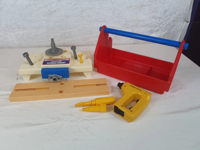 VINTAGE FISHER PRICE Power Workshop Tool Bench & Tools £19.99 - PicClick UK