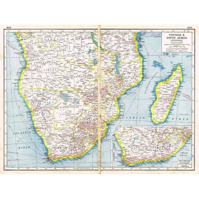 ANTIQUE MAP 1920 - Industrial Map of South Africa - Harmsworth Atlas £ ...