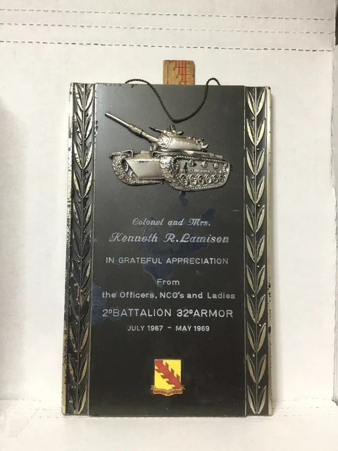VINTAGE US ARMY Cold War TANK ARMOR Plaque Colonel 32nd Armor 1969 $9. ...