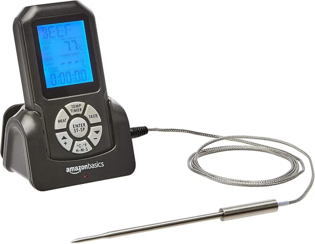 AMAZON BASICS WIRELESS Remote Thermometer Probe BBQ Grill Meat ...