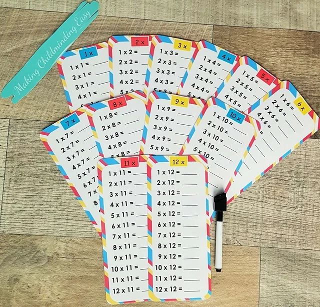 TIMES TABLES PRACTICE,REVISION CARDS 1-12 reuseable,childminder teacher ...