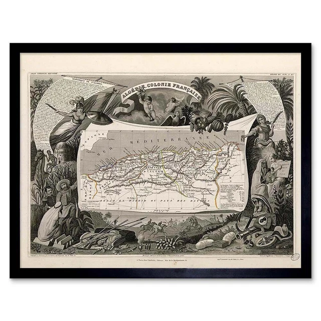 MAP OLD FRANCE Levasseur French Algerian Colonies 12X16 Inch Framed Art ...
