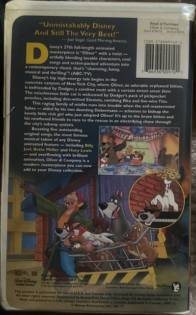 OLIVER AND COMPANY Disney VHS Clam Shell Case Billy Joel 1988 Bette ...