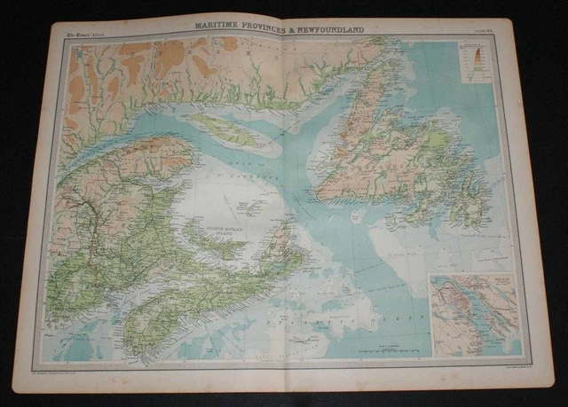 MAP OF MARITIME Provinces and Newfoundland, Canada from 1920 Times ...