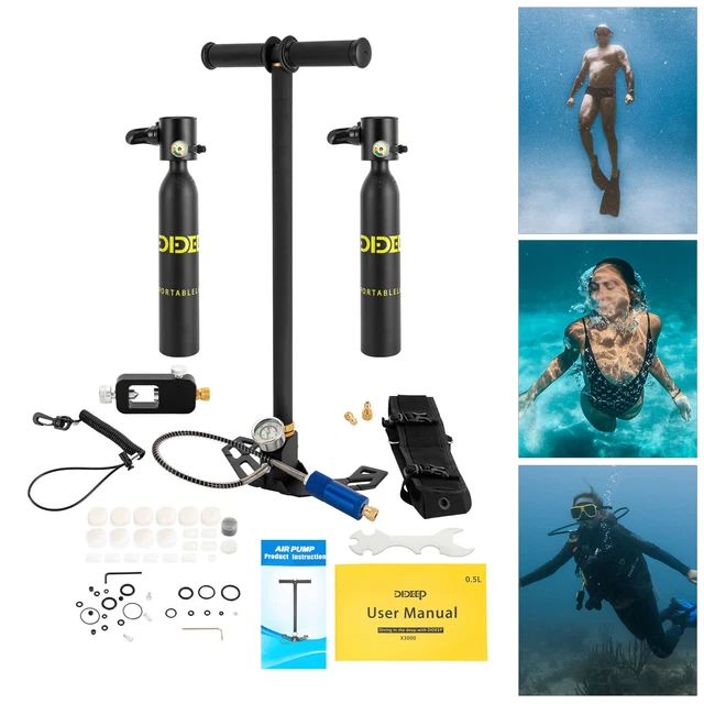 SCUBA DIVING KIT 0.5L Oxygen Tank Hand Air Pump Equipment Underwater ...