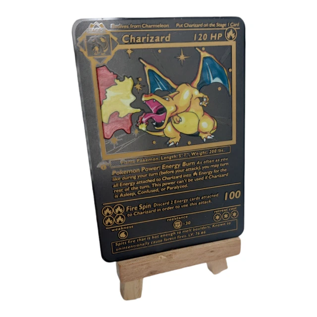 BLACK CHARIZARD SOLID Metal Gold Rare Card Pokemon Fan Art Cards Vmax ...